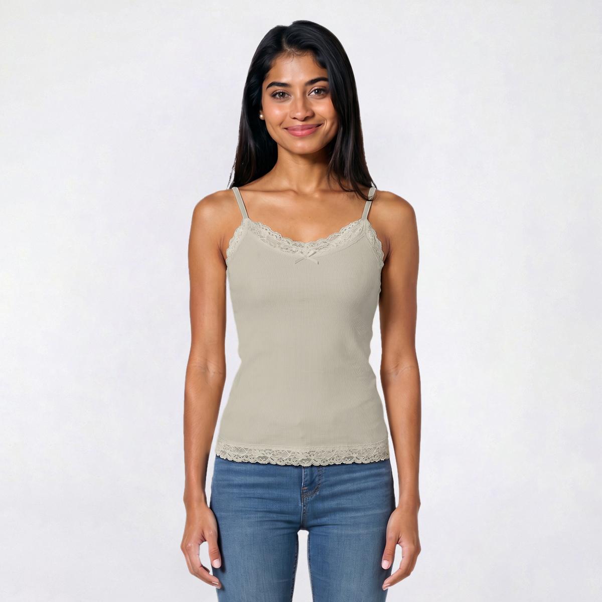 Click here for Juniors One Step Up Rib Lace Trim Camisole with Bo... prices